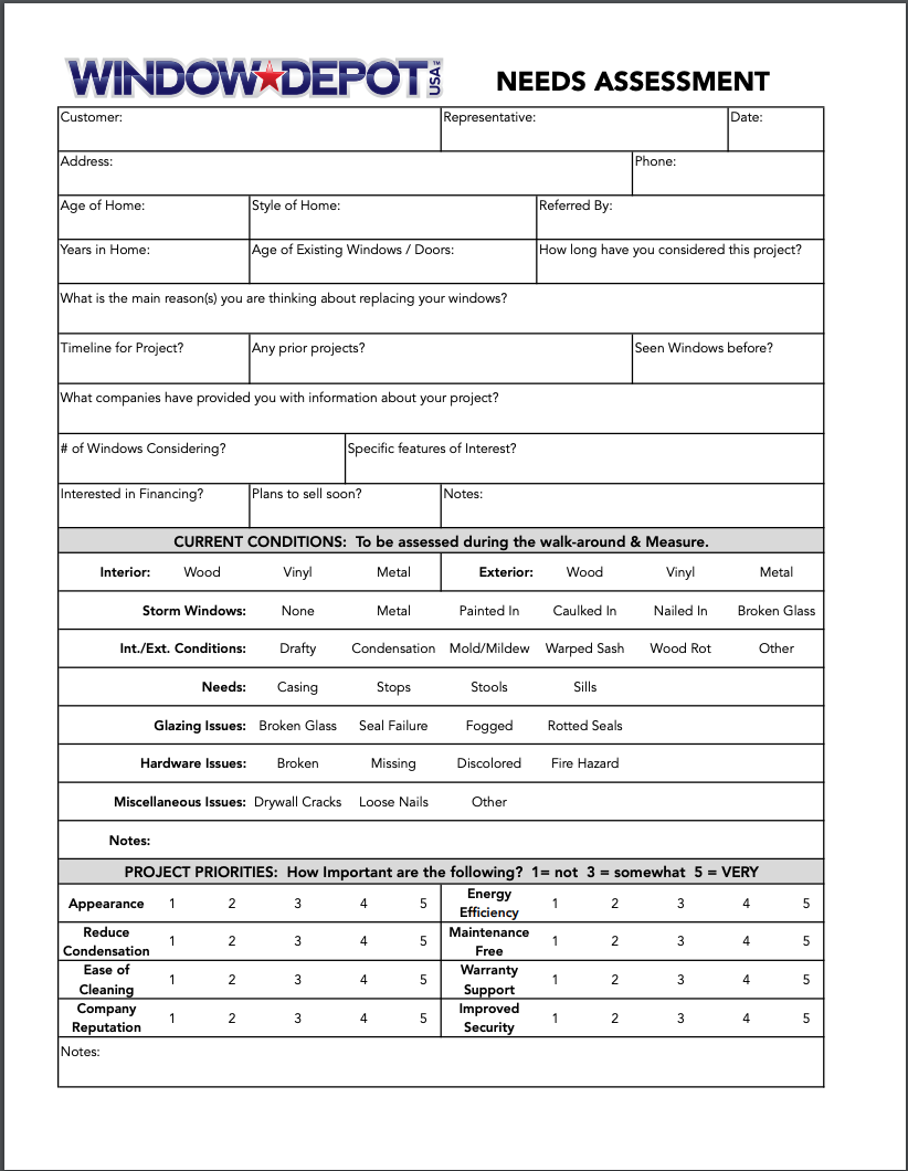 Needs Assessment | windowdepotusa.partners